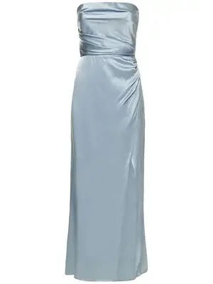 REFORMATION REFORMATION Barrow Silk Satin Strapless Long Dress - Blue