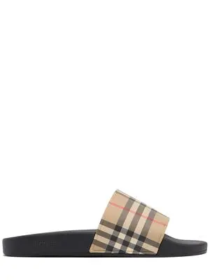 Burberry Furley Check Tech Slide Sandals - Archive Beige