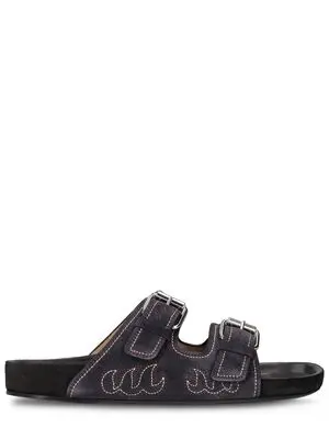 Isabel Marant Lennyo Leather Flat Sandals - Washed Black