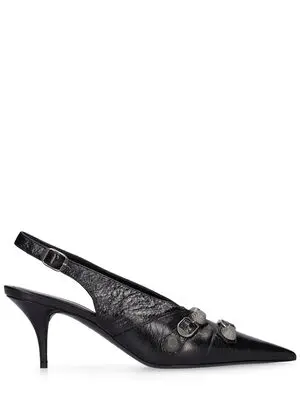 Balenciaga 70mm Cagole Leather Slingback Pumps - Black