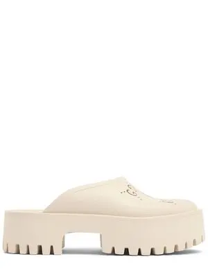 Gucci 55mm Elea Perforated G Platform Sandals - Ivory