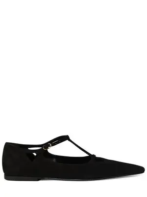 THE ROW Cyd Suede Ballerina Flats - Black