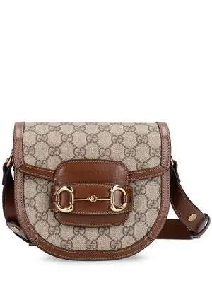 Gucci GUCCI 1955 Horsebit GG Supreme Canvas Shoulder Bag - Ebony