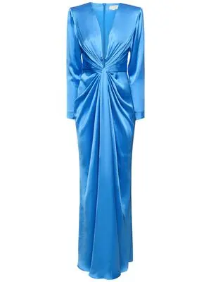 Zuhair Murad ZUHAIR MURAD Draped Light Satin Long Dress - Blue