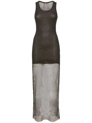 Palm Angels Double Layer Mesh Long Dress - Black