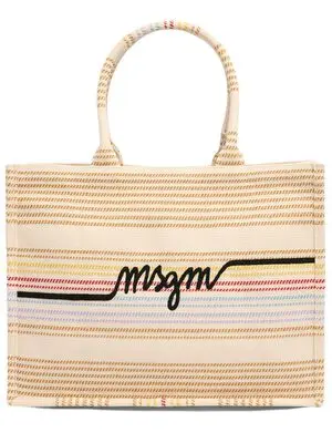 MSGM MSGM Striped Canvas Tote Bag Beige,multi