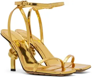Bottega Veneta Gold Knot Heeled Sandals
