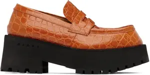 Marni Orange Croc-embossed Platform Loafers