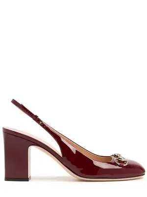 Gucci 75mm Horsebit Leather Slingback Pumps - Rosso Ancora