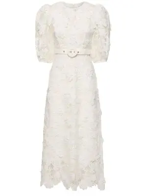 Zimmermann ZIMMERMANN Halliday Flower Lace Midi Dress - Ivory