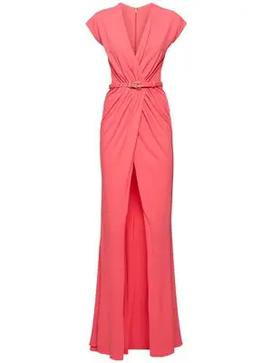 Elie Saab Draped Fluid Jersey V Neck Long Dress - Pink