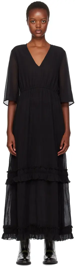GANNI Black Pleated Maxi Dress