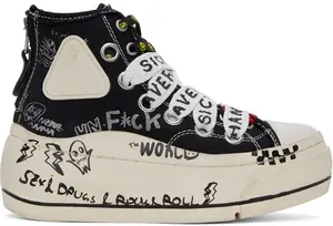 R13 Black & White Double Grommet Kurt Sneakers