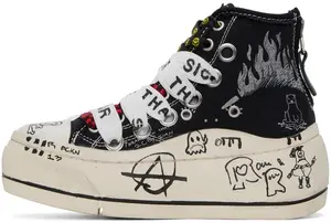 R13 Black & White Double Grommet Kurt Sneakers