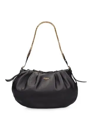 Moschino MOSCHINO Logo Napa Leather Shoulder Bag - Black