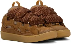 LANVIN Tan Leather Curb Sneakers