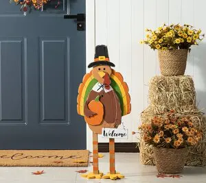 GLITZHOME 30.25'h Thanksgiving Wooden Turkey Po Rch Decor - One-color