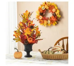 GLITZHOME 24'h Fall Maple Leaf Urn Table Tree
