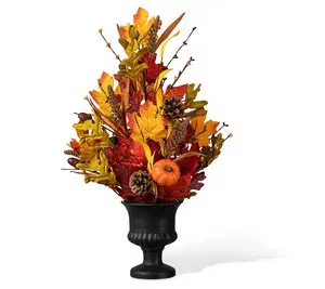 GLITZHOME 24'h Fall Maple Leaf Urn Table Tree
