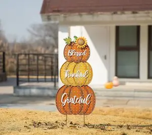 GLITZHOME 35.5'h Thanksgiving Stacked Pumpkins Garden Stake - One-color