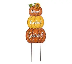 GLITZHOME 35.5'h Thanksgiving Stacked Pumpkins Garden Stake