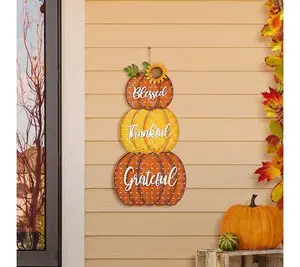 GLITZHOME 35.5'h Thanksgiving Stacked Pumpkins Garden Stake