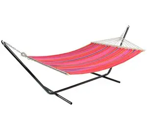 NORTHLIGHT 75' Red And Pink Striped Poly Cotton Hammock - One-color