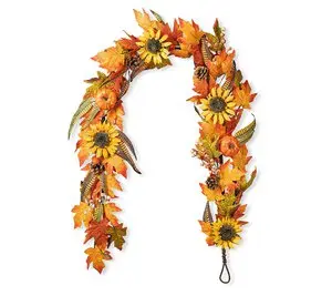 GLITZHOME 6' Fall Maple Leaf And Sunflower Garl And