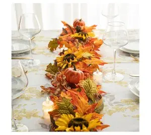 GLITZHOME 6' Fall Maple Leaf And Sunflower Garl And