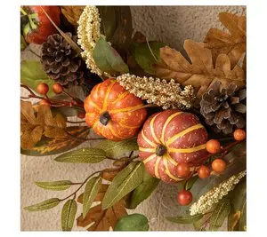 GLITZHOME 24'd Fall Pumpkin Leaf Floral Wreath