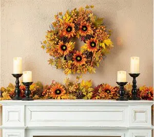 GLITZHOME 24'd Fall Sunflower, Maple Leaf And B Erry Wreath - One-color