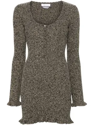 Blumarine Mélange Ruffled Ribbed Mini Dress