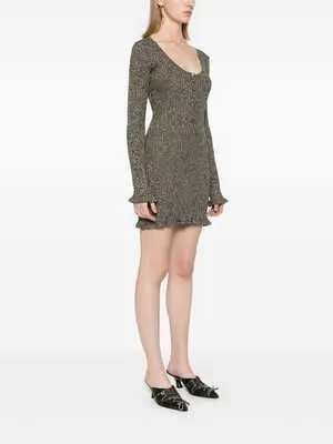 Blumarine Mélange Ruffled Ribbed Mini Dress