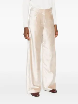 Brunello Cucinelli Wide-leg Velvet Trousers - Neutrals