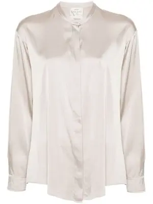 FORTE_FORTE Band-collar Satin Shirt - Neutrals