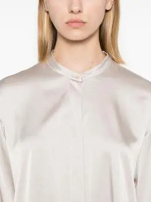 FORTE_FORTE Band-collar Satin Shirt - Neutrals