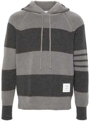 Thom Browne Striped Knitted Hoodie - Grey