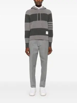 Thom Browne Striped Knitted Hoodie - Grey