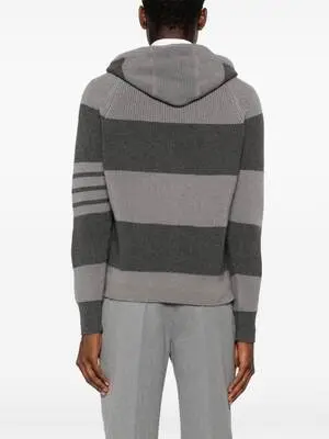 Thom Browne Striped Knitted Hoodie - Grey