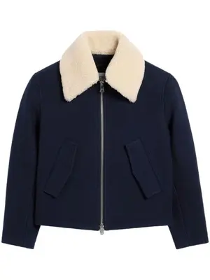 AMI Paris Shearling Collar Wool Bomber Jacket