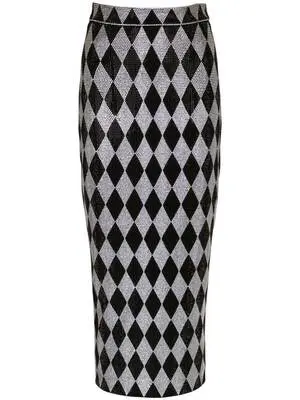Balmain Diamond Rhinestone Midi Skirt - Black