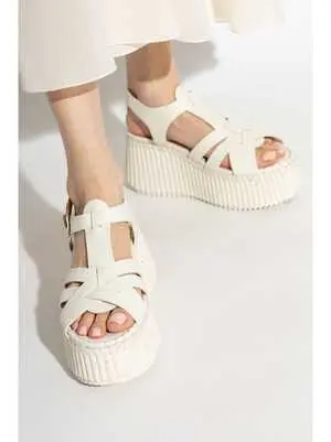 Chloé Leather Platform Sandals - White