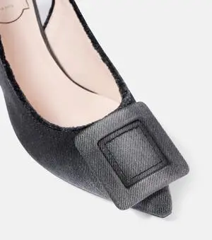 ROGER VIVIER Fringed Denim Slingback Pumps