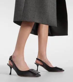 ROGER VIVIER Fringed Denim Slingback Pumps - Black