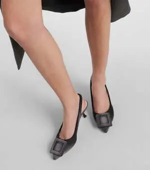 ROGER VIVIER Fringed Denim Slingback Pumps - Black