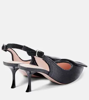 ROGER VIVIER Fringed Denim Slingback Pumps - Black