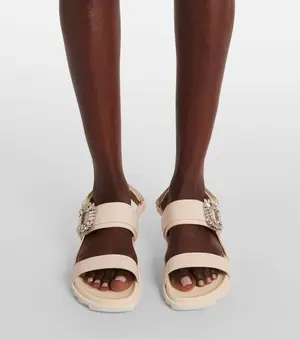 ROGER VIVIER Slidy Viv' Leather Sandals - White