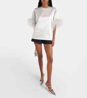 Valentino Garavani Feather-trimmed Silk Satin Top