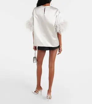 Valentino Garavani Feather-trimmed Silk Satin Top