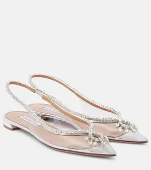 AQUAZZURA Seduction Crystal-embellished Slingback Flats - Silver